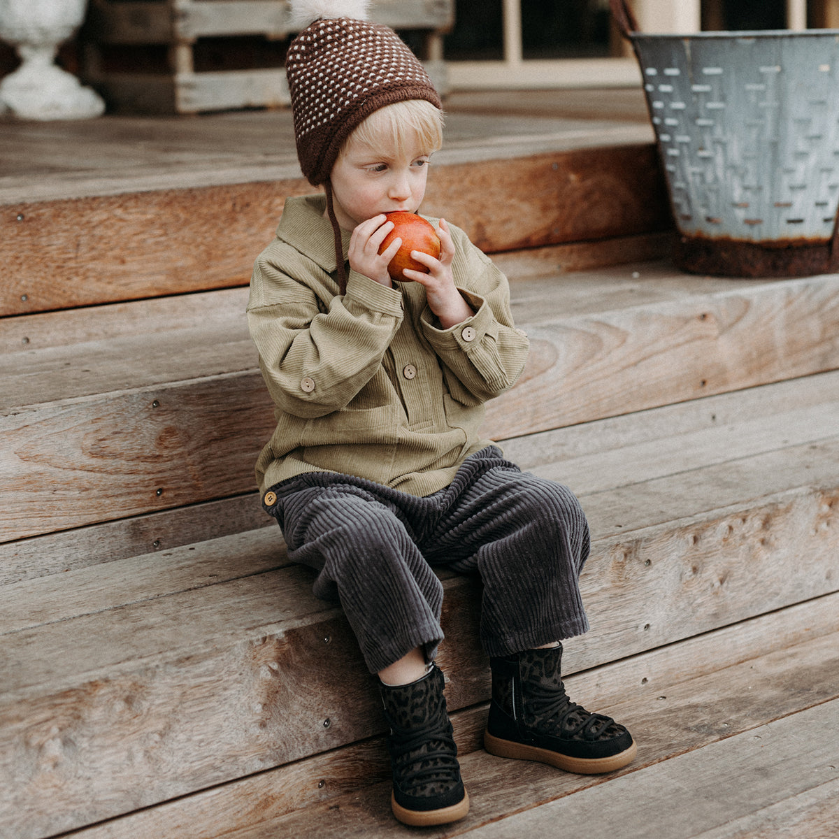 Linus - Obsidian Black | Leather Kids Boots | Woolly Kids